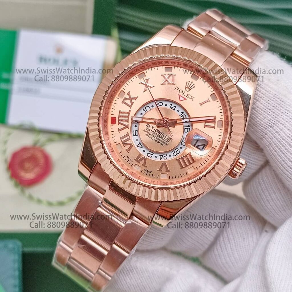 Rolex Sky Dweller 18k Everose Gold Swiss Replica Watch | 9001 Super ...